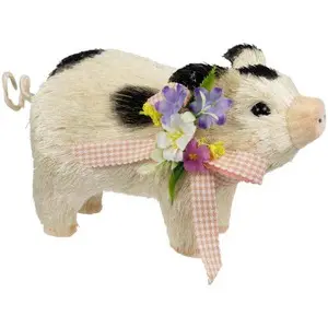 NORTHLIGHT Spotted Piglet With Bow And Flowers Spring Figurine9