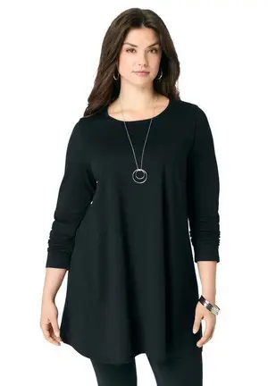 Roaman's Long Sleeve Crewneck Swing Tunic - Black