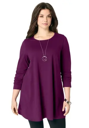 Roaman's Long Sleeve Crewneck Swing Tunic - Dark Berry