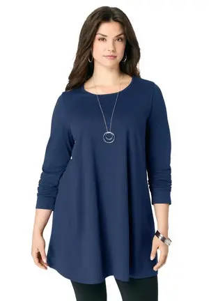 Roaman's Long Sleeve Crewneck Swing Tunic - Navy