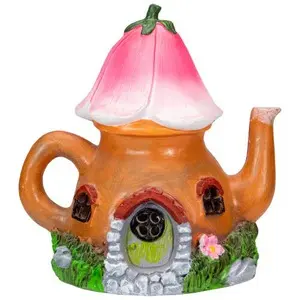 NORTHLIGHT 7" Solar Lighted Flower Teapot Outdoor Garden Statue - Brown