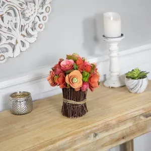 NORTHLIGHT Artificial Mixed Floral Wooden Spring Bouquet9" And Pink