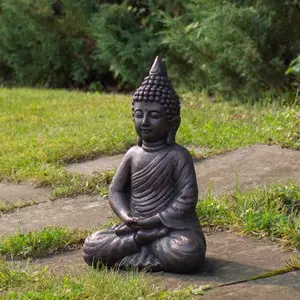 NORTHLIGHT 17.5" Dark Meditating Buddha Outdoor Garden Statue