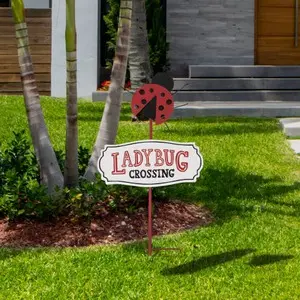 NORTHLIGHT Ladybug Crossing Metal Outdoor Garden Stake23