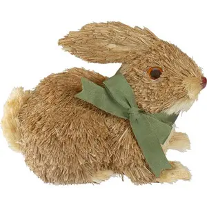 NORTHLIGHT Sisal Easter Bunny Figure With Ribbon Bow Decoration8 - Brown