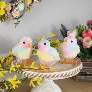 NORTHLIGHT Plush Tie Dye Easter Chick Figurines4.25"set Of 3