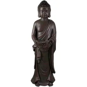 NORTHLIGHT 19.5" Standing Buddha With Lotus Outdoor Garden Statue - Brown