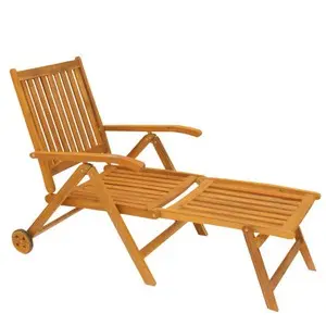 NORTHLIGHT Acacia Wood Outdoor Patio Chaise Lounge Chair - Brown