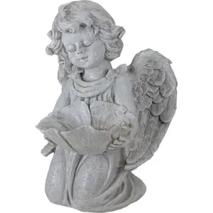 NORTHLIGHT 9" Kneeling Angel With Flower Bird Feeder Outdoor Garden Statue - Gray