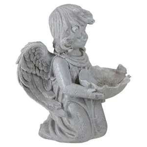 NORTHLIGHT 9" Kneeling Angel With Flower Bird Feeder Outdoor Garden Statue