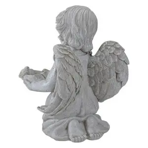NORTHLIGHT 9" Kneeling Angel With Flower Bird Feeder Outdoor Garden Statue