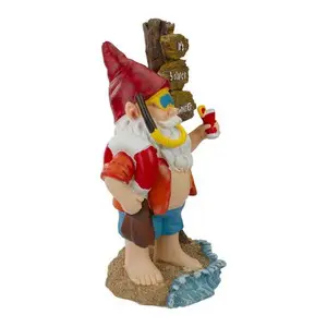 NORTHLIGHT 10.5" And Blue Beach Gnome Outdoor Garden Statue