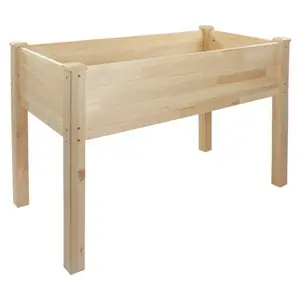 NORTHLIGHT 4ft Natural Wood Raised Garden Bed Planter Box With Liner - Brown