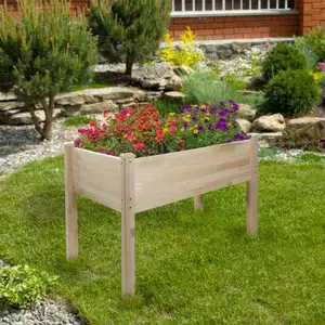 NORTHLIGHT 4ft Natural Wood Raised Garden Bed Planter Box With Liner