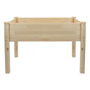 NORTHLIGHT 4ft Natural Wood Raised Garden Bed Planter Box With Liner