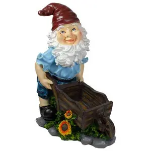 NORTHLIGHT 20" And Brown Wheelbarrow Gnome Outdoor Garden Statue - Blue