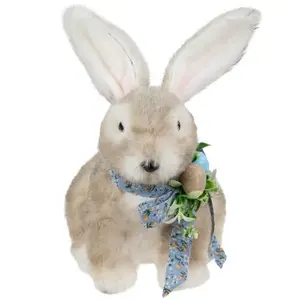 NORTHLIGHT Plush Rabbit With Floral Bow Easter Figurine8