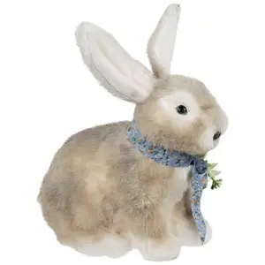 NORTHLIGHT Plush Rabbit With Floral Bow Easter Figurine8