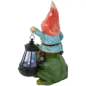 NORTHLIGHT Led Solar Lighted Gnome And Frog Outdoor Garden Statue12.5