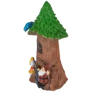 NORTHLIGHT 14" Solar Lighted Welcome Gnome Tree House Outdoor Garden Statue