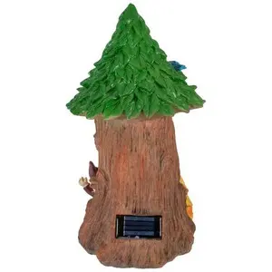NORTHLIGHT 14" Solar Lighted Welcome Gnome Tree House Outdoor Garden Statue