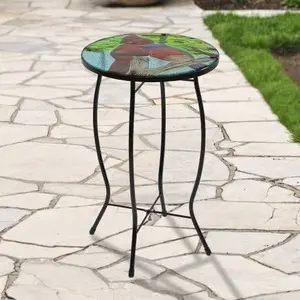 NORTHLIGHT 19" Blue And Cardinal Glass Patio Side Table
