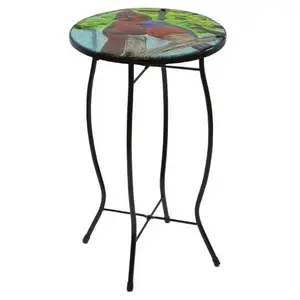 NORTHLIGHT 19" Blue And Cardinal Glass Patio Side Table