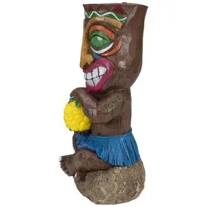 NORTHLIGHT 13.75" Solar Lighted Polynesian Outdoor Garden Smiling Tiki Statue