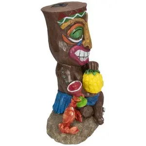 NORTHLIGHT 13.75" Solar Lighted Polynesian Outdoor Garden Smiling Tiki Statue