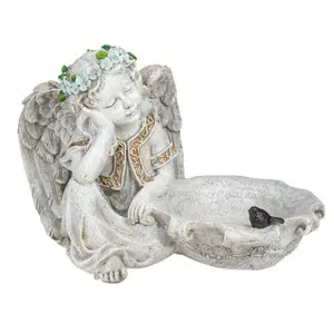 NORTHLIGHT 12.25" Sitting Angel Bird Feeder Outdoor Garden Statue - Gray