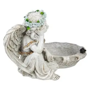 NORTHLIGHT 12.25" Sitting Angel Bird Feeder Outdoor Garden Statue