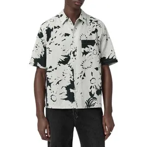 ALLSAINTS Giron Floral Linen & Cotton Short Sleeve Button-up Shirt - Sharp White