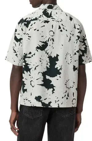 ALLSAINTS Giron Floral Linen & Cotton Short Sleeve Button-up Shirt - Sharp White
