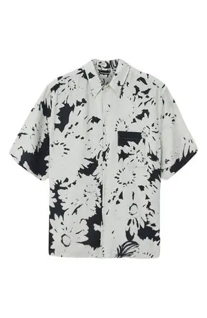 ALLSAINTS Giron Floral Linen & Cotton Short Sleeve Button-up Shirt - Sharp White