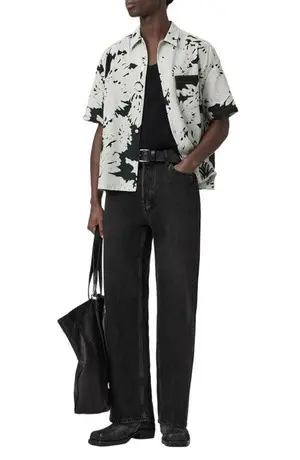 ALLSAINTS Giron Floral Linen & Cotton Short Sleeve Button-up Shirt - Sharp White