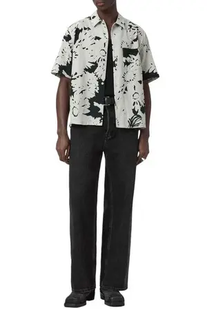 ALLSAINTS Giron Floral Linen & Cotton Short Sleeve Button-up Shirt - Sharp White