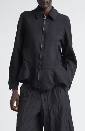 Comme Des Garçons Raw Edge Gabardine Peplum Jacket