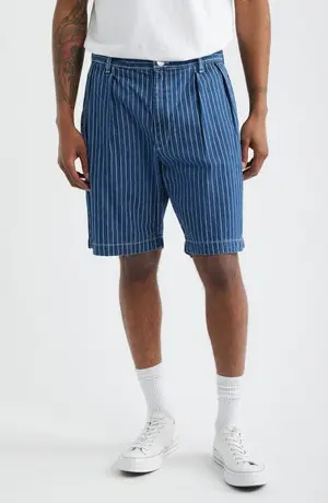 SERVICE WORKS Part Timer Pinstripe Denim Shorts - Indigo