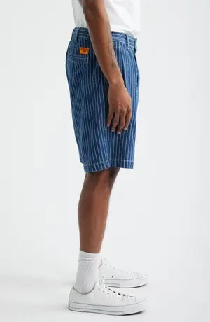 SERVICE WORKS Part Timer Pinstripe Denim Shorts - Indigo