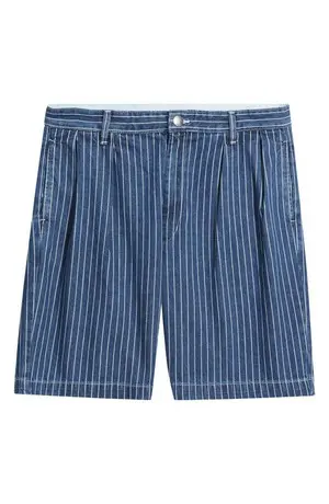 SERVICE WORKS Part Timer Pinstripe Denim Shorts - Indigo