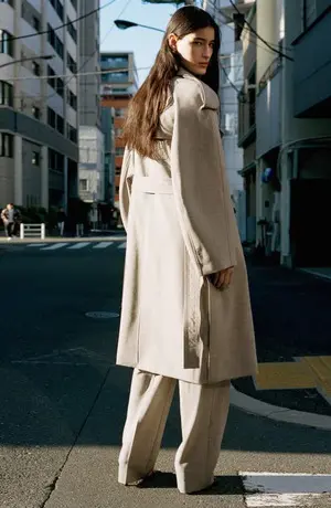 Mango Wool Double-breasted Trench Coat