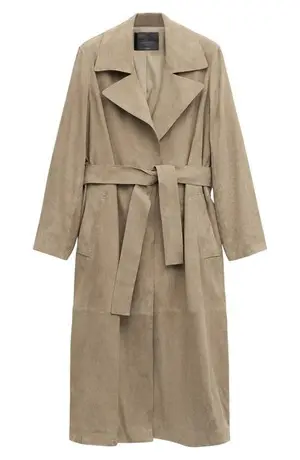 Mango Long Belted Suede Trench Coat