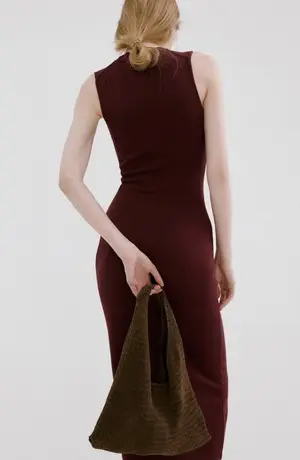 Mango Knit Column Midi Dress - Wine