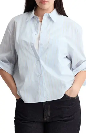 Mango Striped Cotton Button-up Shirt - Sky Blue