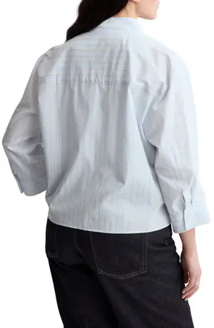 Mango Striped Cotton Button-up Shirt - Sky Blue