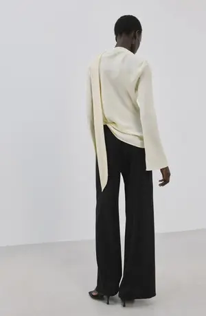 Mango Side Piped Knit Wide Leg Pants - Black