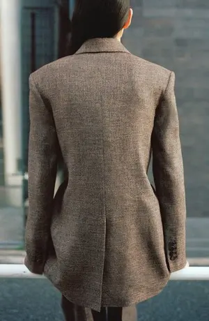 Mango Herringbone Double-breasted Blazer - Chocolate