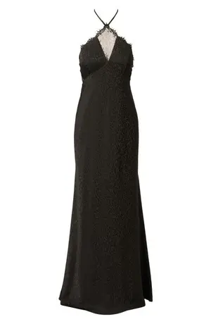 Adrianna Papell Leopard Jacquard & Lace Halter Gown