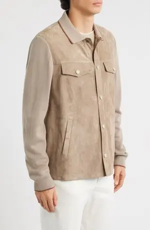 Canali Ultralight Suede & Merino Wool Overshirt - Beige
