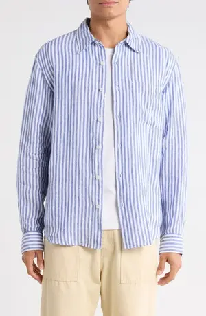 Madewell Linen & Organic Cotton Button-up Shirt - Blue Stripe